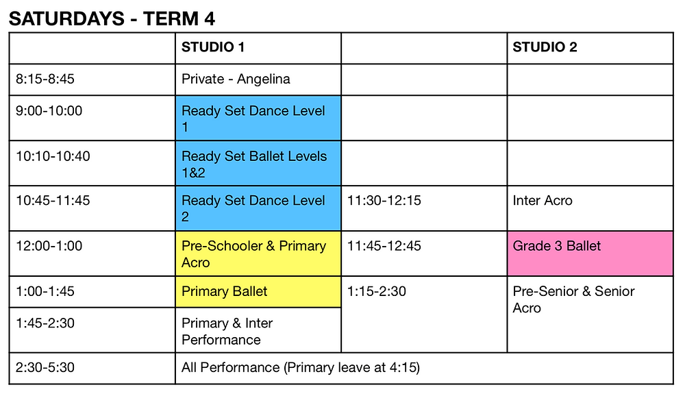Term 4 Timetable