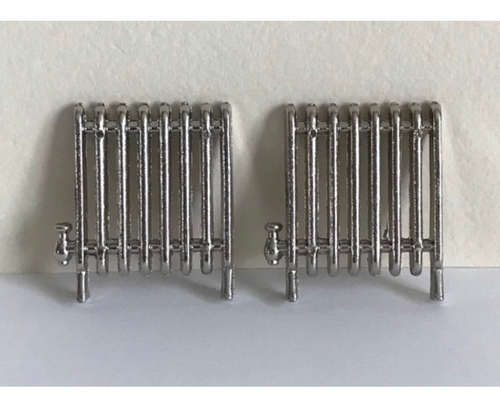 Set of 2 Miniature Dollhouse 1:12 Scale Silver Metal Radiators | roguebea