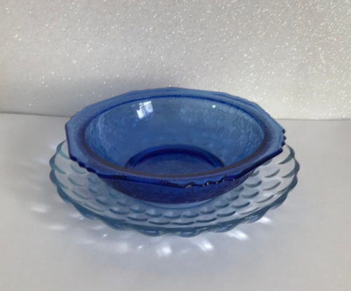 Set of 2 Vintage Blue Glass Dishes, Trinket Dishes, Blue Glass Vignette ...
