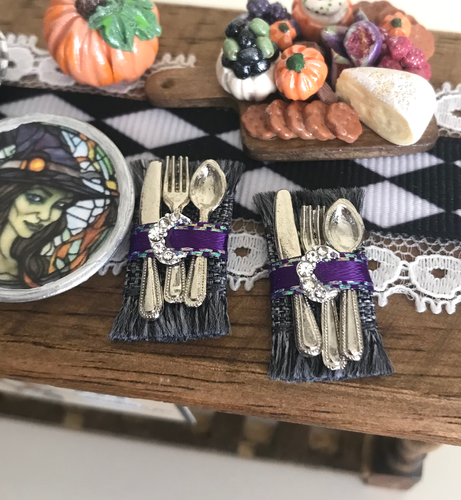 Set of 2 Halloween Moon 1:12 Scale, Mini Dollhouse Napkins with Moons ...