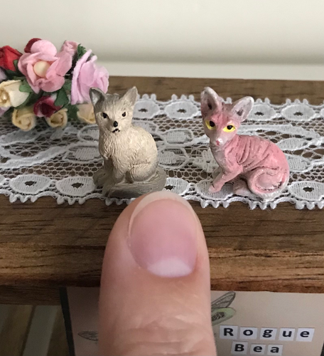 Set of 2 Tiny Resin Sphynx Cat and Tiny Tan Cat, Micro Mini Fairy ...