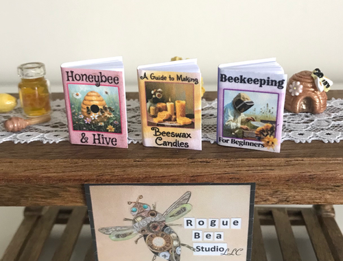 Set of 3 Mini Dollhouse Bee Themed Handmade Books, Nature Library Book ...