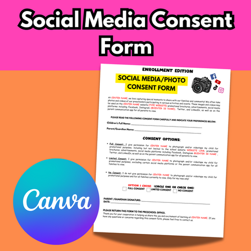 Social Media Consent Form For Childcare Centers Students | Princess ...