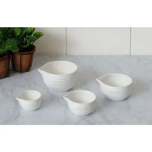 White Cottage Ceramic Measuring Cups (Set of 4) | HavenHomeFurnishings