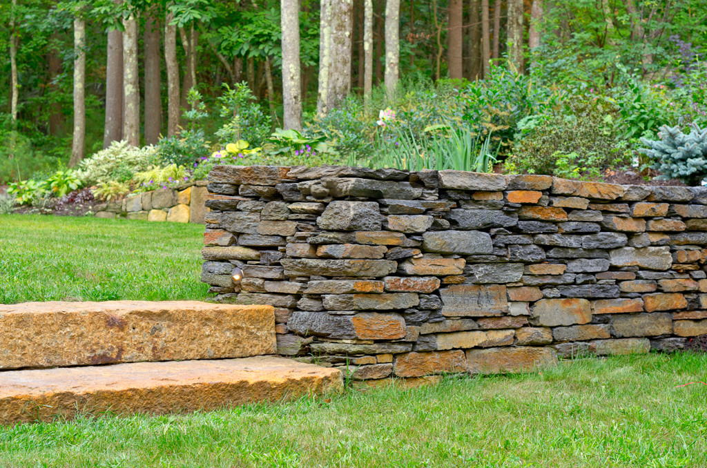 Goshen stone wall and granite steps (design by Angie Verge)