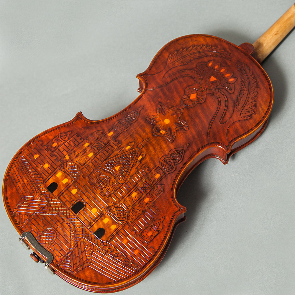 Beautiful Hand Carved Castle Violin 4/4 Open Clear Tone Two Piece Maple ...