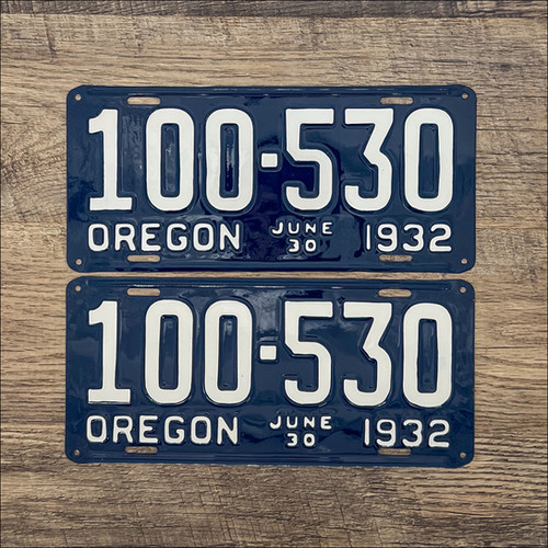 Restored Oregon 1932 License Plates - 100-530 | NW License Plates