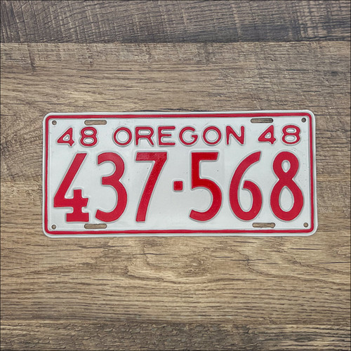 Restored Oregon 1948 License Plate - 437-568 | NW License Plates