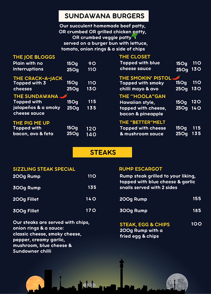 Menu | The Sundowner Bar