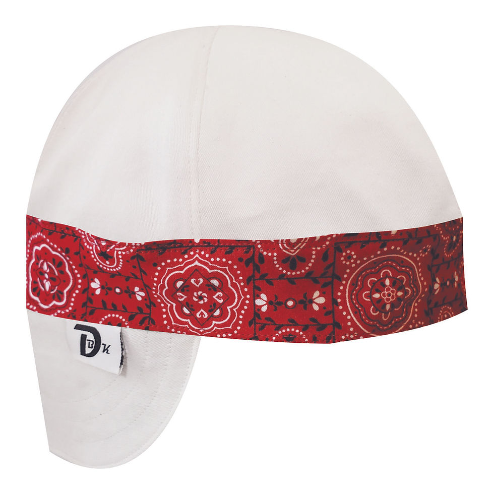 White Solid Red Bandana (Dark) Welding Cap | DBK Welding Caps