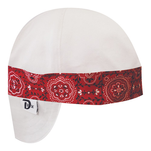 White Solid Red Bandana (Dark) Welding Cap | DBK Welding Caps