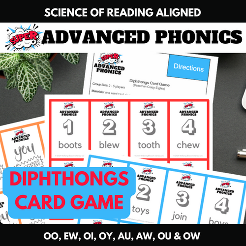 Super Advanced Phonics Card Game for Diphthong Words | Waltzing Blossom Lit