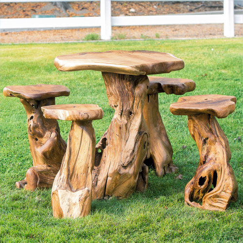 Teak Wood Mushroom Table and Stool - Home and Garden Decor