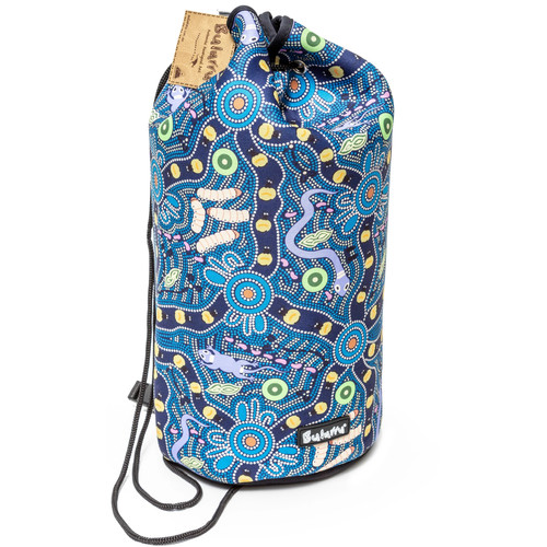 ABORIGINAL DRAWSTRING BAG - BUSH TUCKER BLUE -AUSTRALIA, SOUVENIR, GIFT ...