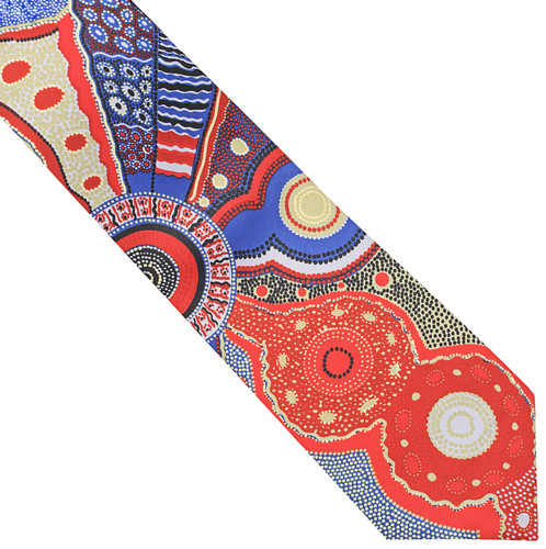 ABORIGINAL TIE - KANGAROO STORY, RED, BLUE, AUSTRALIAN MADE, INDIGENOUS ...