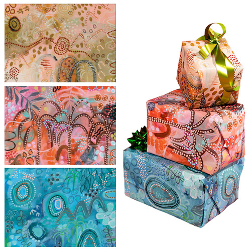 3 x ABORIGINAL WRAPPING PAPER, GIFT WRAP - AUSTRALIA, INDIGENOUS ...