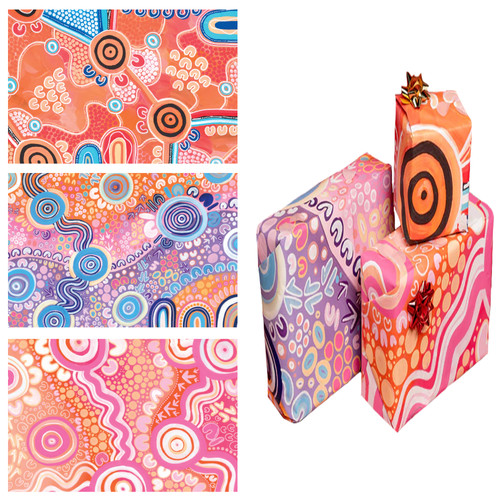 3 x ABORIGINAL WRAPPING PAPER, GIFT WRAP - AUSTRALIA, INDIGENOUS ...