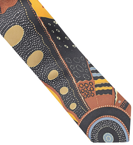 ABORIGINAL TIE-NORMAN COX, BROWN-YELLOW-BLACK, AUSTRALIAN MADE ...
