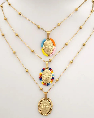 Sacred Heart Necklace - Cross & Heart Beaded Chain | CatholicMall.net