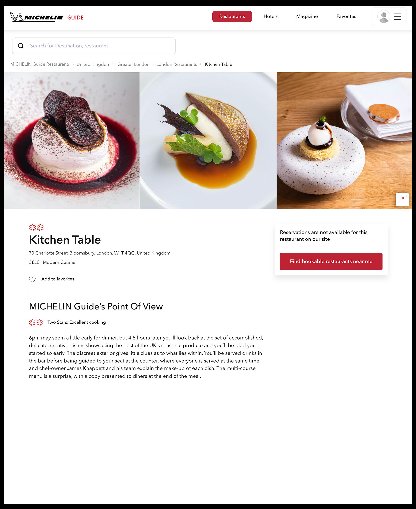 Kitchen Table: Michelin Guide