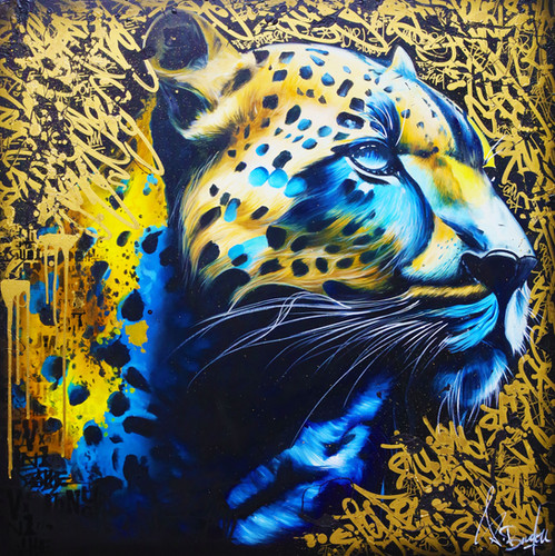 Tableau Panthère Street Art Or et Noir Graffiti Original - Peinture Pop ...