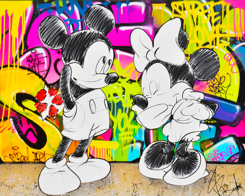 Mickey et Minnie Mouse Amoureux Tableau Original Pop Art Contemporain ...