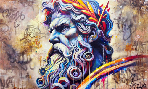 Pintura de Zeus, dios griego, decoración moderna multicolor ...