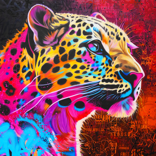 Tableau Panthère Street Art Coloré - Peinture Originale Animal Sauvage ...