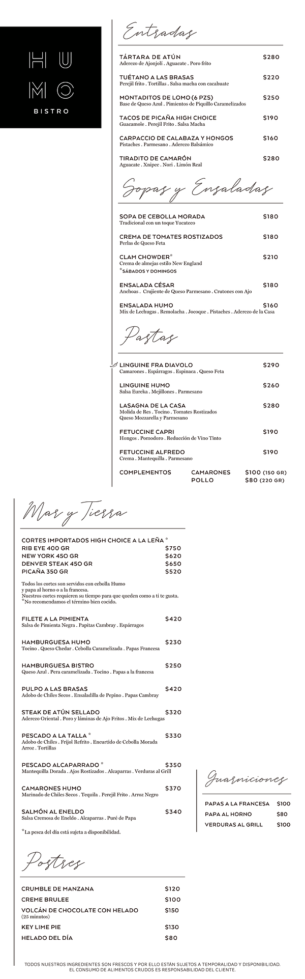 MENÚ COMIDA | HUMO Bistro