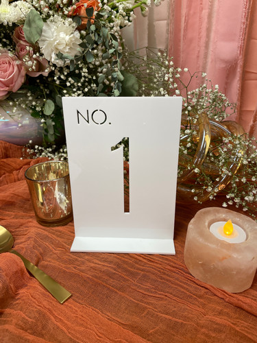 White Acrylic Table Numbers 1-10 | Borrowed Eclective