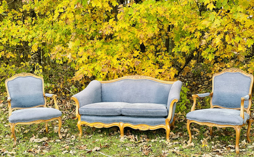 The Dusty: 3 Piece Dusty Blue Parlor Set | Borrowed Eclective