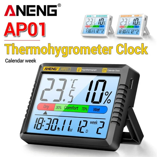 Rechargeable Digital Thermometer & Hygrometer with Alarm Clock and ...