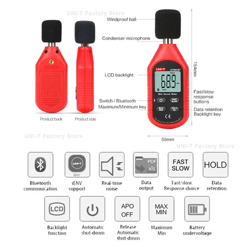 Mini Digital Sound Level Meter (30–130 dB) with Optional Bluetooth ...