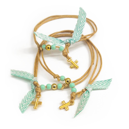 Gold Cross with Green & Gold Beads Martirika/Witness Bracelets | The ...