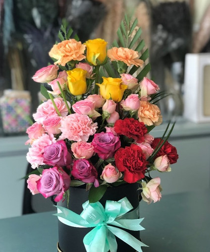 Bunch Of Roses And Carnation Box Arrangement | OnTime Flowers