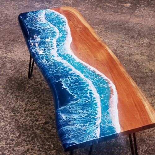 Ocean Waves Bench or Table | 41 in. Resin and Wood Furniture | HalfBakedArt