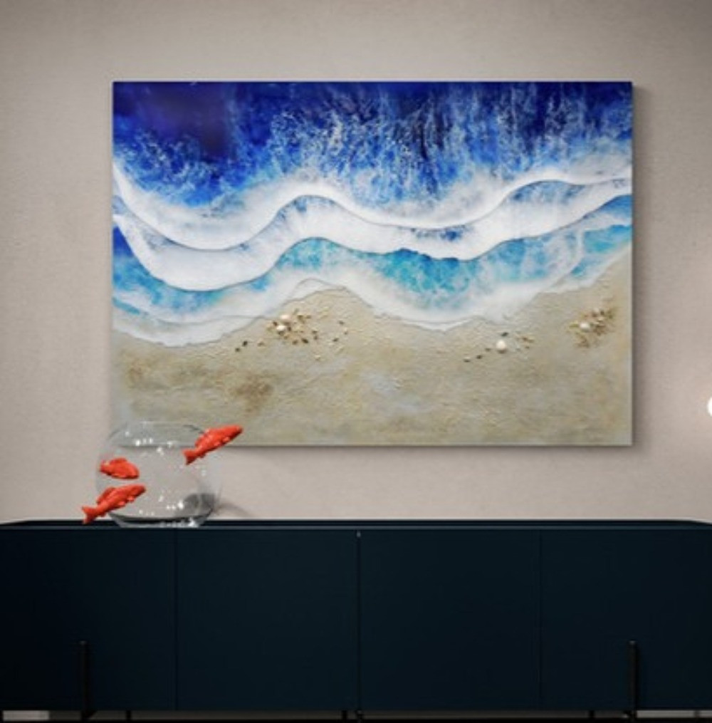 3D Beach Painting | Epoxy Resin Ocean Waves | HalfBakedArt