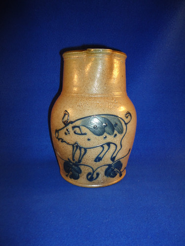 R. H. Diebboll, Washington, MI Stoneware 1g Pitcher with Pig #7873 ...