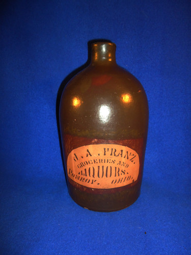 J. A. Franz, Groceries & Liquors, Pomeroy, Ohio Tanware Jug #11124 ...