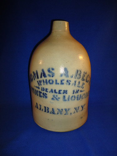 Thomas Becket, Albany, New York 2g Liquor Merchant Jug #8034 | Doc's Crocks