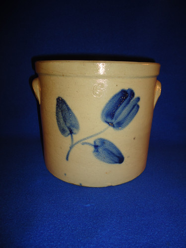 6 Quart Stoneware Crock with Tulip; att. Fulper of Flemington, N.J ...