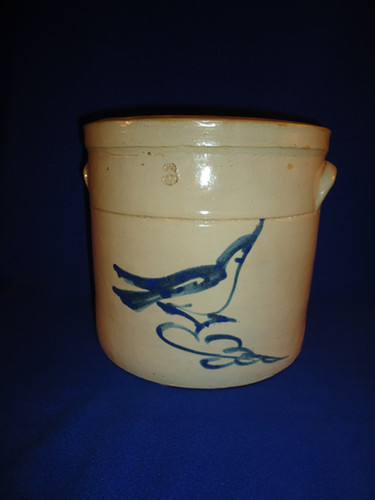 3 Gallon Stoneware Crock with Bird on Branch, att. Fulper Pottery #7048 ...