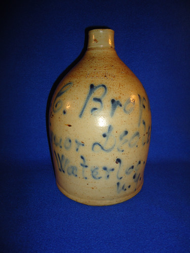 J. C. Brophy, Liquor Dealer, Waterloo, New York Stoneware Script Jug ...