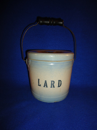Uncommon Blue and White Stoneware Lard Jar with Lid #8976 | Doc's Crocks