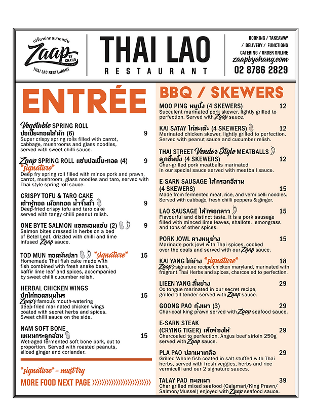 Menu | Zaap Restaurant