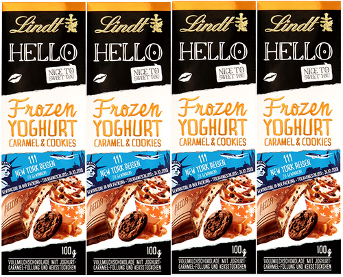 LINDT HELLO FROZEN YOGHURT CARAMEL & COOKIES, 4 Packs,100g | German ...