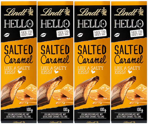 LINDT HELLO SALTED CARAMEL, 4 Packs,100g | German Health&Beauty
