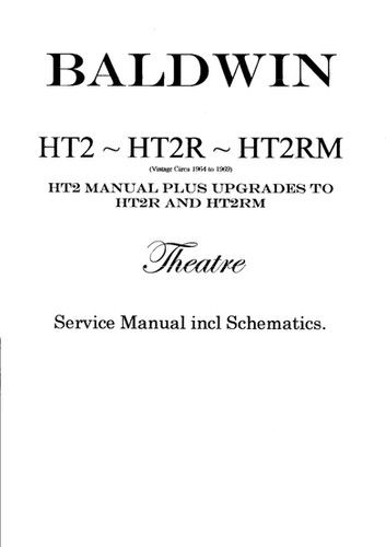 HT2 - HT2R - HT2RM Theatre Organ Service Manual | W D Greenhill & Co