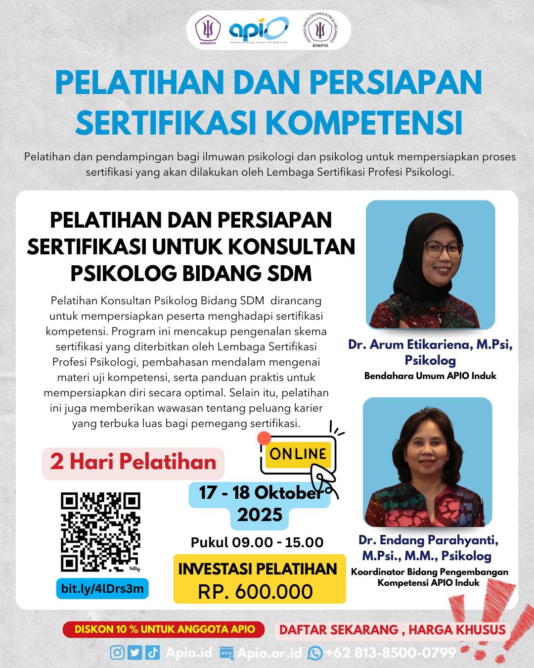 PELATIHAN DAN PERSIAPAN SERTIFIKASI KONSULTAN PSIKOLOG BIDANG SDM | APIO