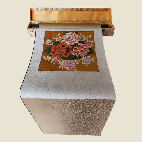 Vintage Chinese Nanjing Yun Brocade Silk Scroll Floral Embroidery Boxed ...